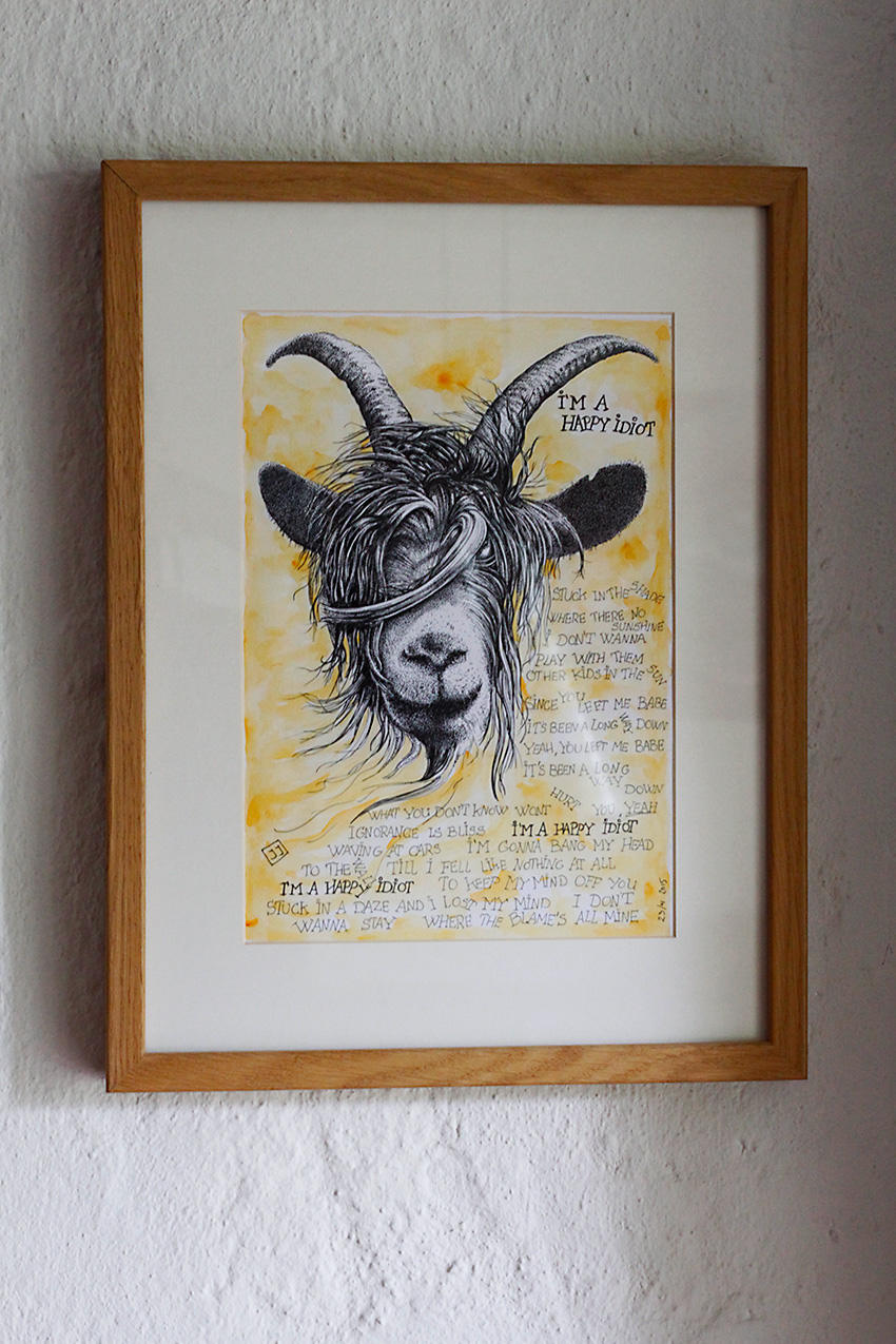 Drawing 'I'm a happy idiot' - jjosefsen, ink and paintings