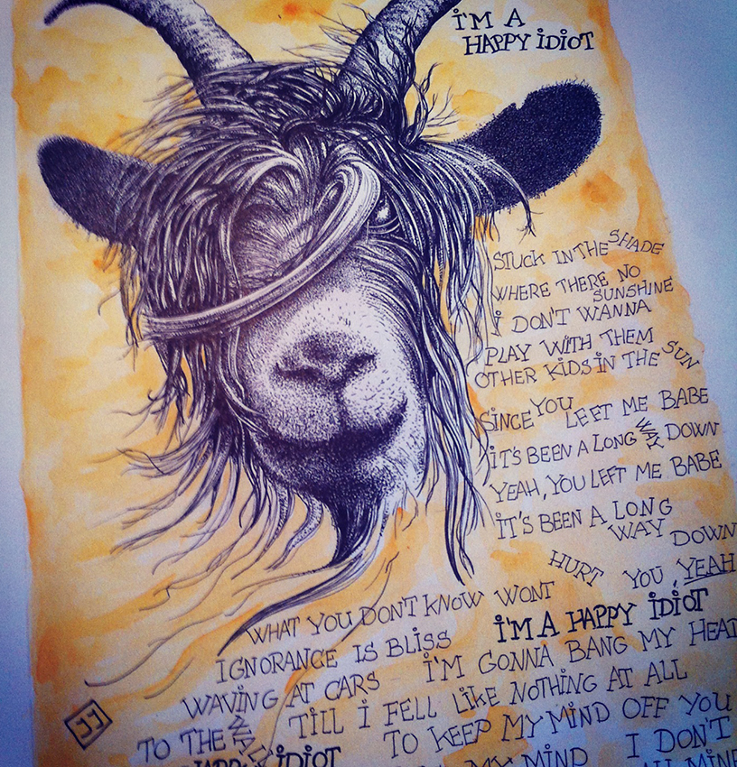 Drawing 'I'm a happy idiot' - jjosefsen, ink and paintings